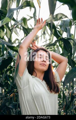 portrait of beautiful woman in corn copy space Stock Photo - Alamy