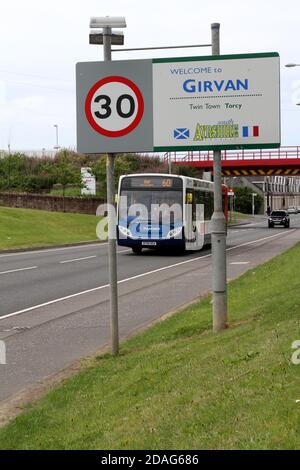 Ayrshire Road signs to South Ayrshire Carrick Vilages. Moving vehicle ...