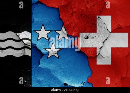 Flags of Aargau canton and Switzerland painted on cracked wall Stock ...