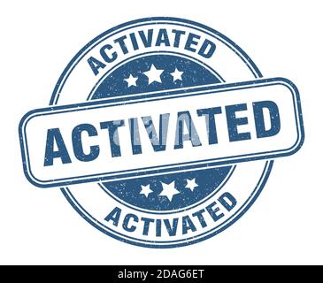 Grunge blue activated rubber seal stamp on white background Stock ...