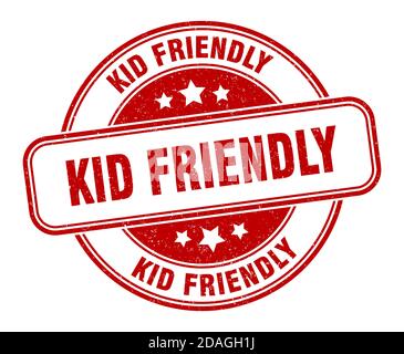 kid friendly stamp. kid friendly round sign. label on transparent ...