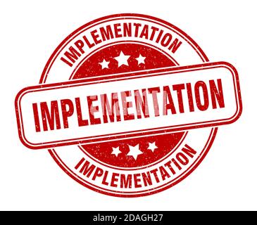 implementation stamp. implementation round sign. label on transparent ...