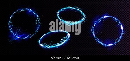 Electric lightning frames, round thunderstorm border, realistic ...