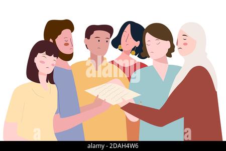 Crowding group of people, men and women. The concept of cooperation and ...