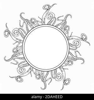Frame with black and white sketches octopus tentacles and place for ...