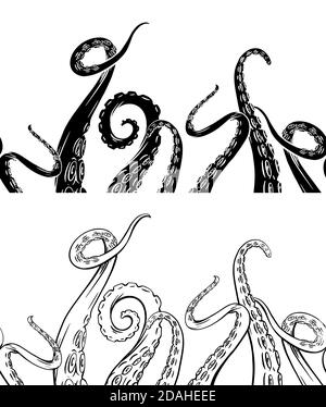 Frame with black and white sketches octopus tentacles and place for ...