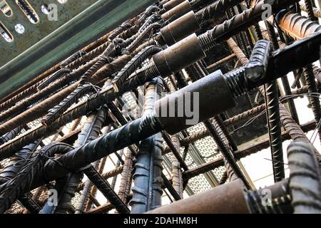 Metal threaded couplings connecting reinforcing rebars. Reinforcement ...