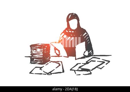Business woman, secretary concept sketch. Hand drawn isolated vector ...