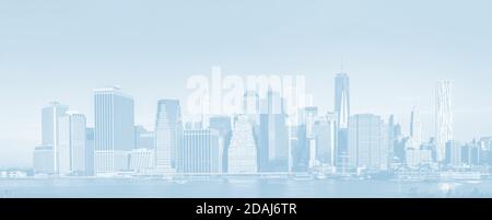 Light blue image of Manhattan. Morning New York City skyline Stock ...