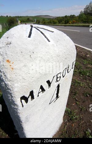 Ayrshire Scotland traditional Scottish milestone giving mileage and ...