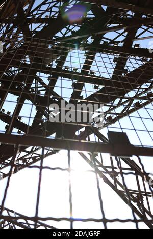 Inside the Eiffel tower. Close up of the iron structure. Distinctive ...
