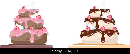 Cake with whipped cream and strawberry semi flat color vector object ...