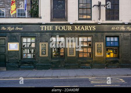 The Four Marys pub on the High Street in historic town of Linlithgow in ...