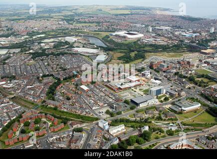aerial view of Sunderland city centre with the River Wear and Wearmouth ...