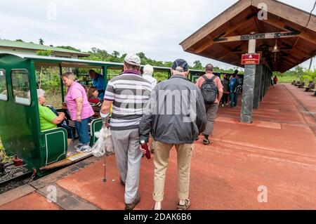 Visitors boarding a Jungle train ( Rainforest Ecological Train) at the ...