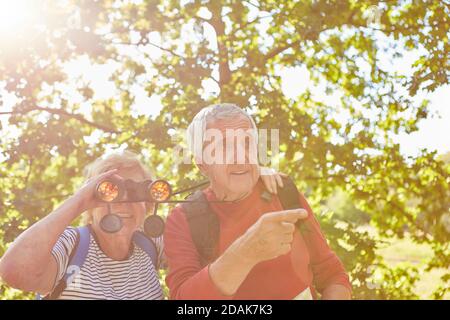 Senior couple watching birds with binoculars Stock Photo - Alamy