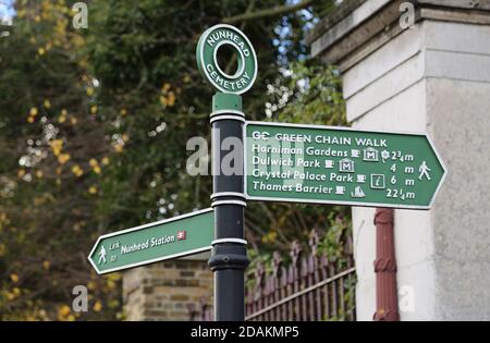 Nunhead Station, southeast London, UK. Shows the railway bridge over ...