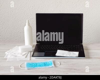 Laptop disinfection to protect yourself from bacteria and viruse Stock ...