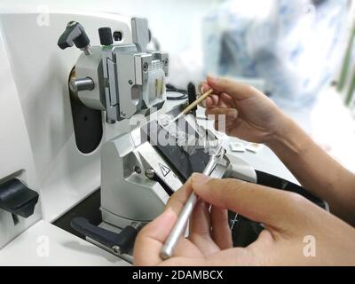 Cutting tissue section with rotary microtome Stock Photo - Alamy