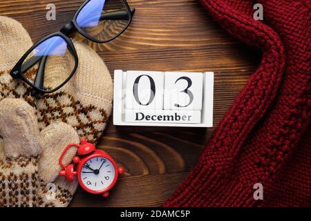 December 3rd, 3 December, Third of December - White block calendar on ...