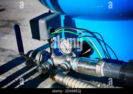 Deep water well set up, country side construction. Drilled draw well ...