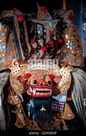 Close up of statue with barong colorful mask. Traditional balinese ...