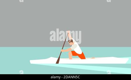 athlete in a canoe vector illustration flat style profile side Stock ...