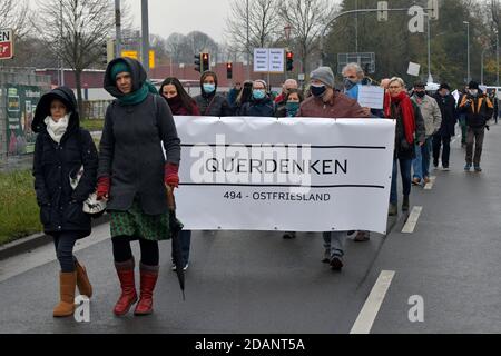 Aurich, Germany. 14th Nov, 2020. During a "lateral thinking ...