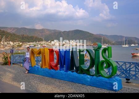 Marmaris sign with colored letters near promenade in Marmaris, Turkey ...