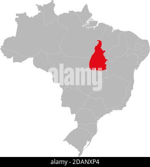 map of Tocantins state of Brazil and location on Brazilian map Stock ...