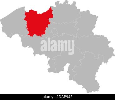 Map of Belgium with the provinces, East Flanders is highlighted by a ...