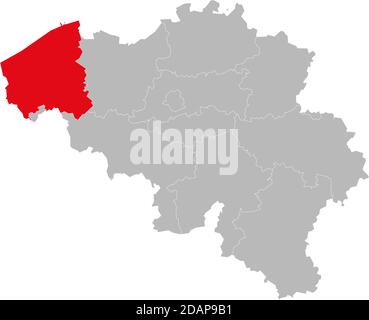 Map of Belgium with the provinces, West Flanders is highlighted Stock ...