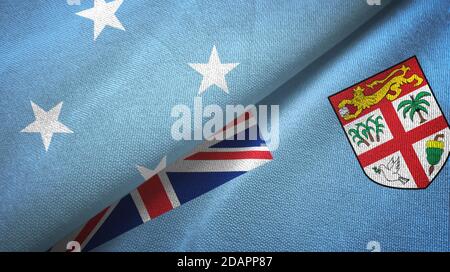 Fiji and Micronesia two flags textile cloth, fabric texture Stock Photo ...