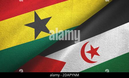 Western Sahara and Ghana two flags textile cloth, fabric texture Stock ...