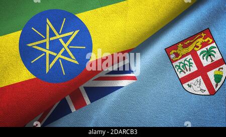 Fiji and Ethiopia two flags textile cloth, fabric texture Stock Photo ...