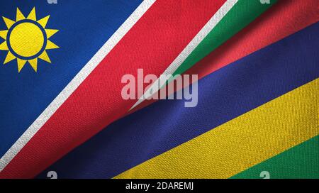 Mauritius and Namibia two flags textile cloth, fabric texture Stock ...