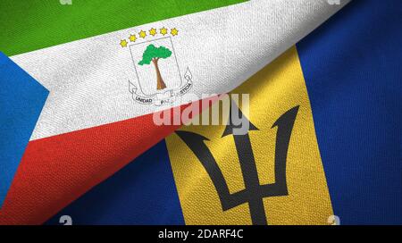 Barbados and Equatorial Guinea two flags textile cloth, fabric texture ...
