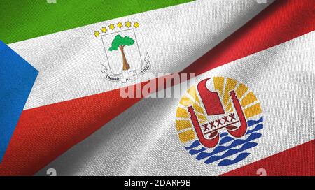 French Polynesia and Equatorial Guinea two flags textile cloth, fabric ...