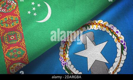 Northern Mariana Islands and Turkmenistan two flags textile cloth Stock ...