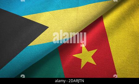 Cameroon and Bahamas two flags textile cloth, fabric texture Stock ...