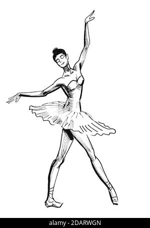 Beautiful dancing ballerina. Ink black and white drawing Stock Photo ...