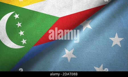 Micronesia and Comoros two flags textile cloth, fabric texture Stock ...
