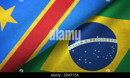 Brazil and Congo Democratic Republic two flags textile cloth, fabric ...