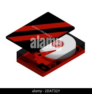 Hard Disk Drive. Isometric Outline Concept. Highly Detailed Open HDD ...