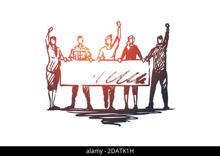 Demonstration, riots, rallies concept. Hand drawn sketch isolated ...