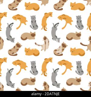 Sleeping cats poses seamless pattern. Flat color simple style design ...