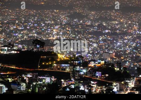 Lights illuminate Kathmandu valley during the Tihar festival, also ...