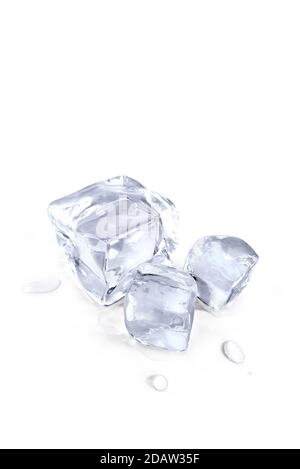 Group of ice cubes in the foreground, over white background, with ...