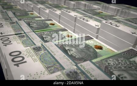Polish Zloty PLN money pack 3d illustration. 100 PLN banknote bundle ...