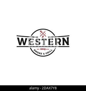 Grilled barbecue typography logo with crossed fire and spatula. Logo ...